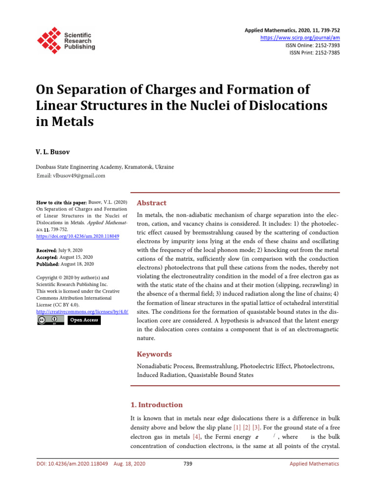 On Separation of Charges and Formation of Linear Structures in The Nuclei of Dislocations in ...