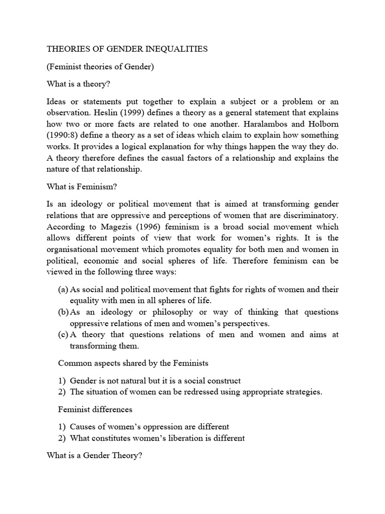 Theories of Gender Inequalities | PDF | Feminism | Gender Studies