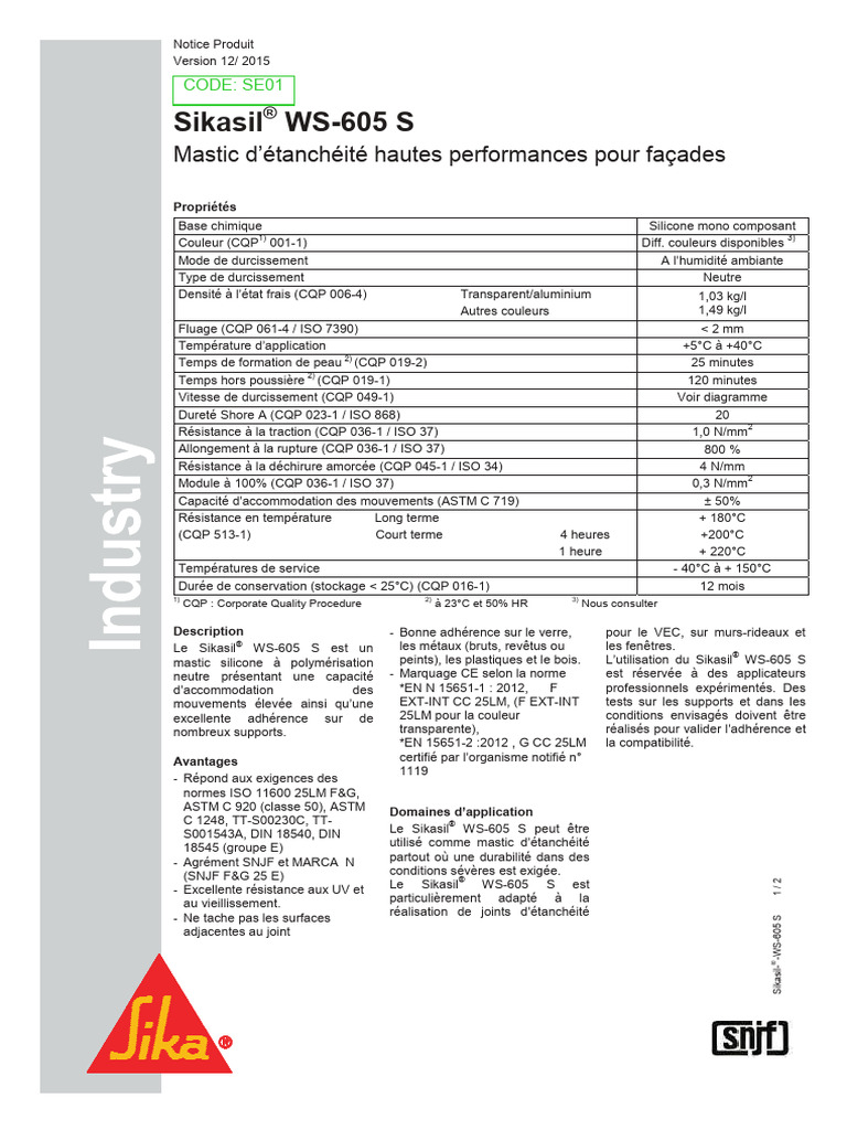Sikasil WS-605 S | PDF | Workplace | Pollution