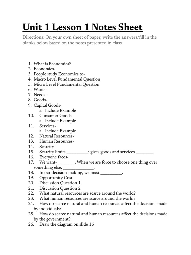 U1L1 Notes Sheet | PDF