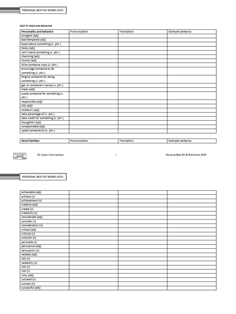 PB AmE B2 Word List U4 | PDF