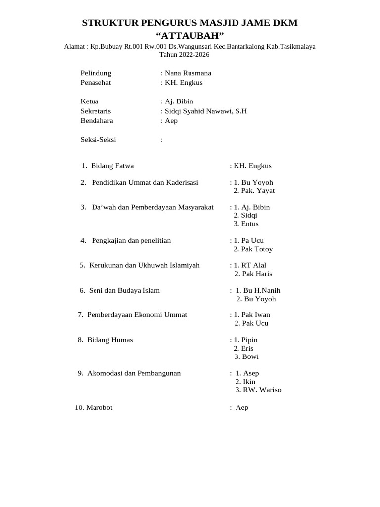 Struktur DKM Attaubah | PDF | Ilmu Sosial | Agama & Spiritualitas