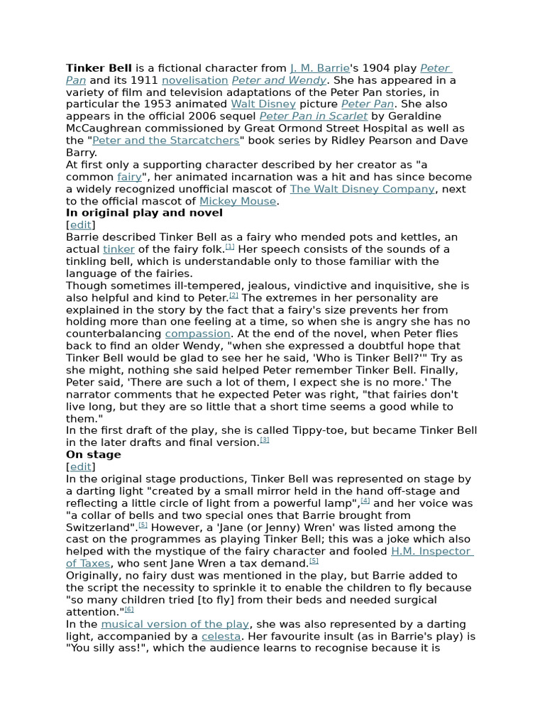 Tinker Bell | PDF | Scottish Children's Literature | Peter Pan