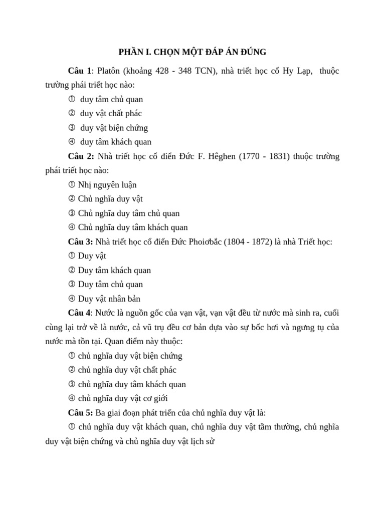 BAITAP TRIET PHẦN I (ON CUOI KI) | PDF