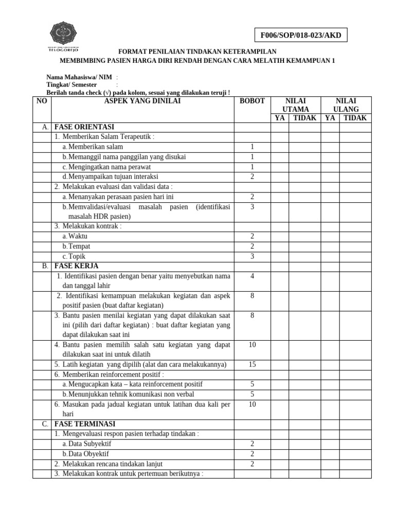 Format Penilaian Ujian Osca & Skill Lab Modul B1-7 | PDF
