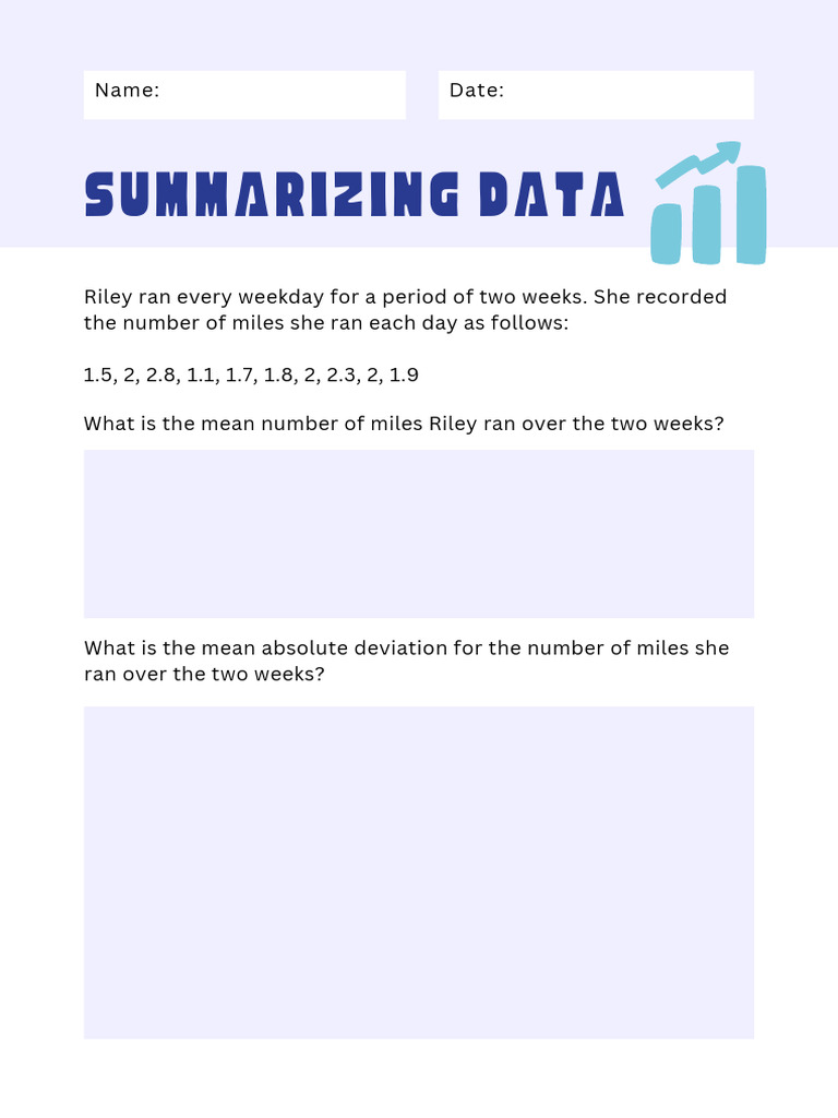 Summarizing Data Math Worksheet in Blue Purple Graphic Style - 20240319 ...