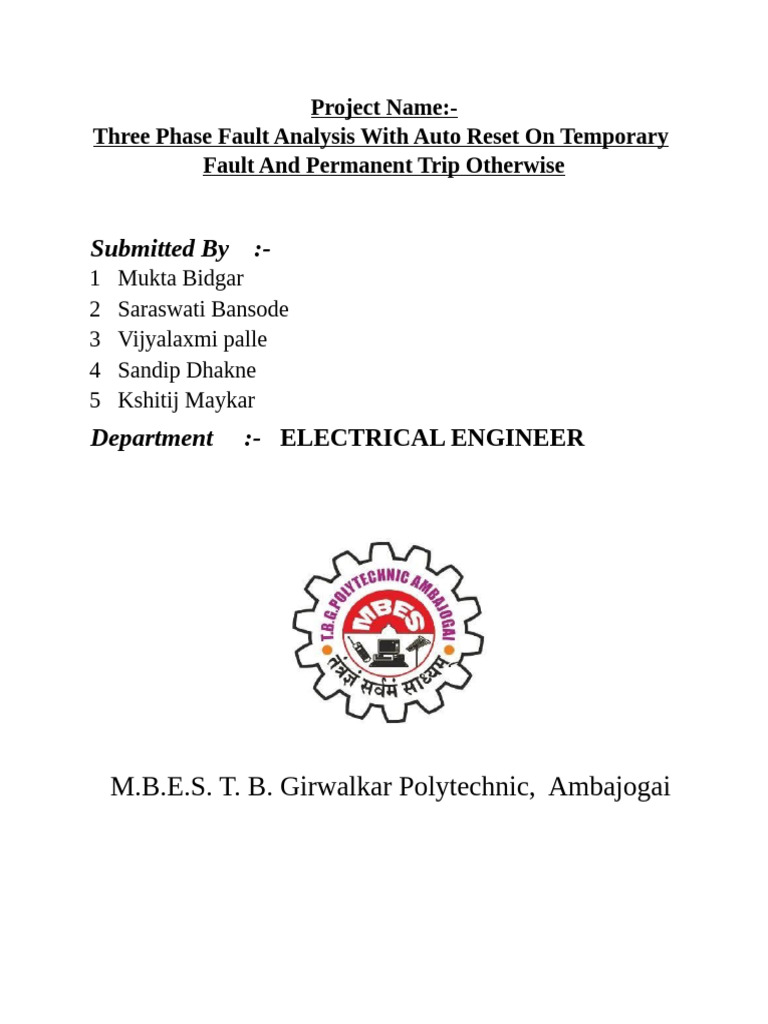 Three Phase Fault Analysis With Auto Reset On Temporary Fault and ...