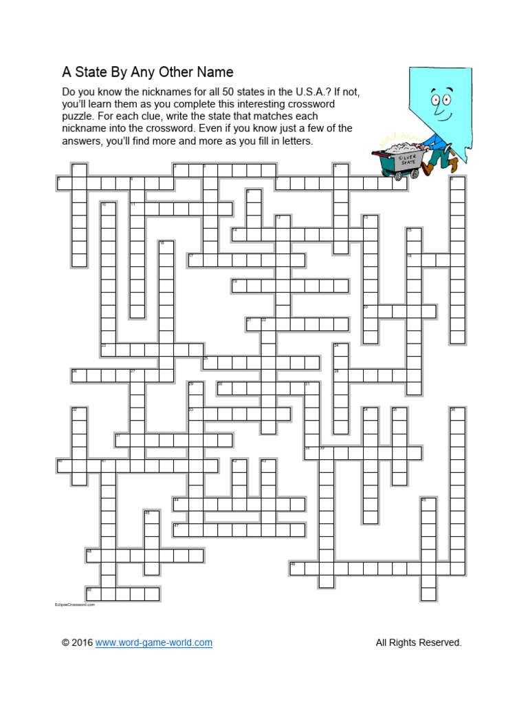 State Nicknames Crossword | PDF | Crossword | Puzzles