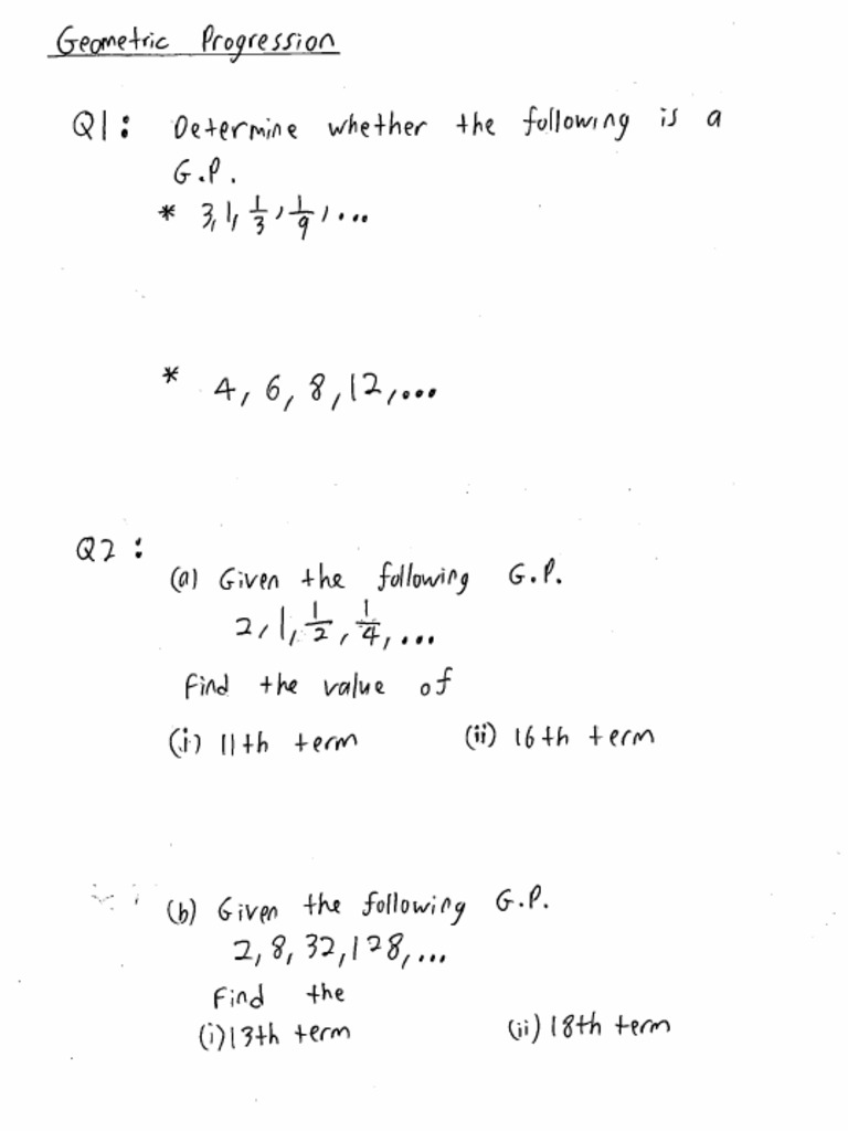 Geometric Progression Sample Questions Pdf