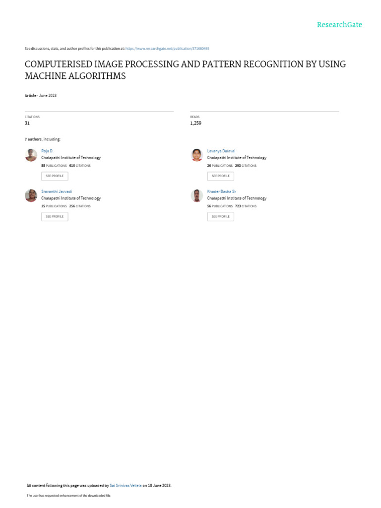 Computerised Image Processing and Pattern Recognition by Using Machine Algorithms | PDF | Image ...