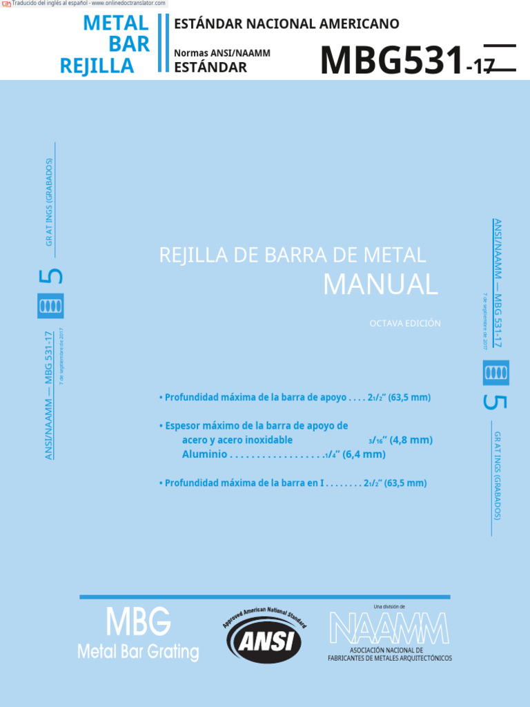 NAAMM Metal Bar Grating Manual 531.en - Es | PDF | Pulgada | Acero