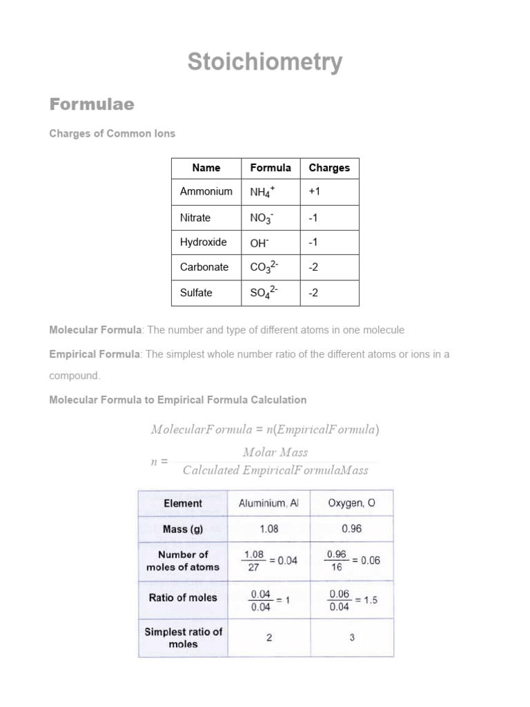 Stoichiometry and Chemical Calculations | PDF | Mole (Unit) | Molecules