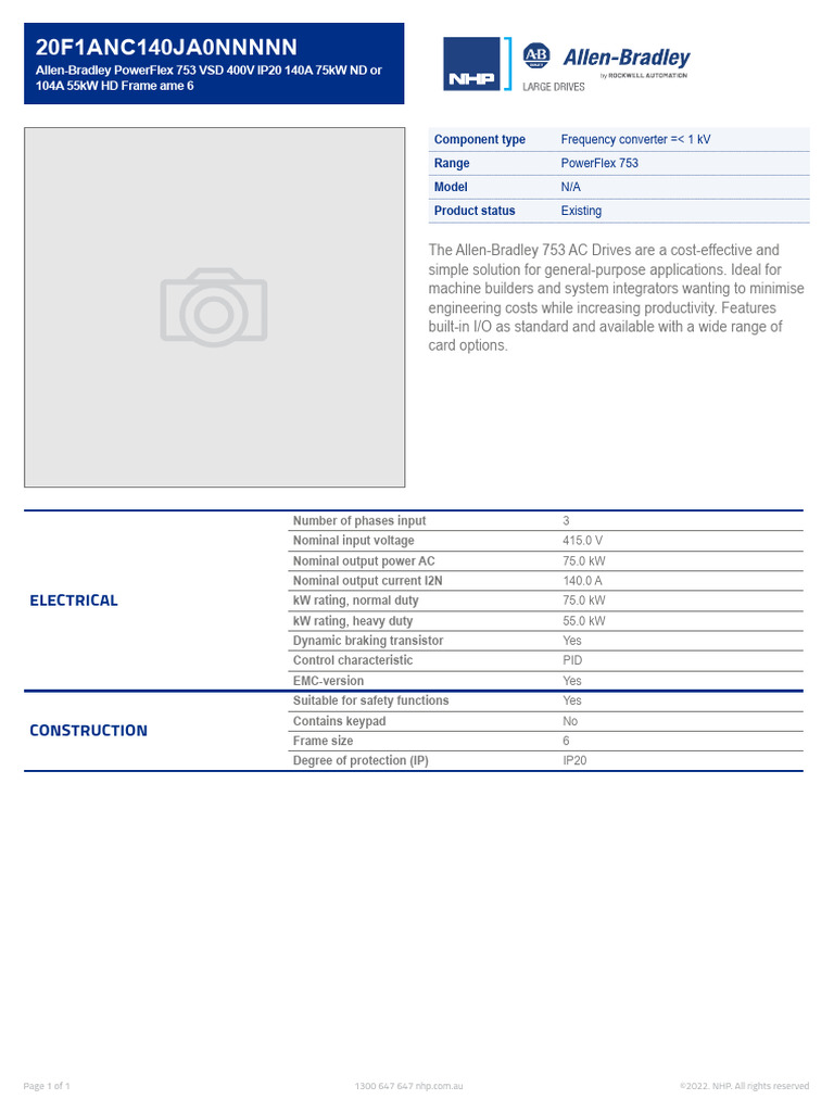 20F1ANC140JA0NNNNN AU 753 Variable Speed Drive Datasheet | PDF ...