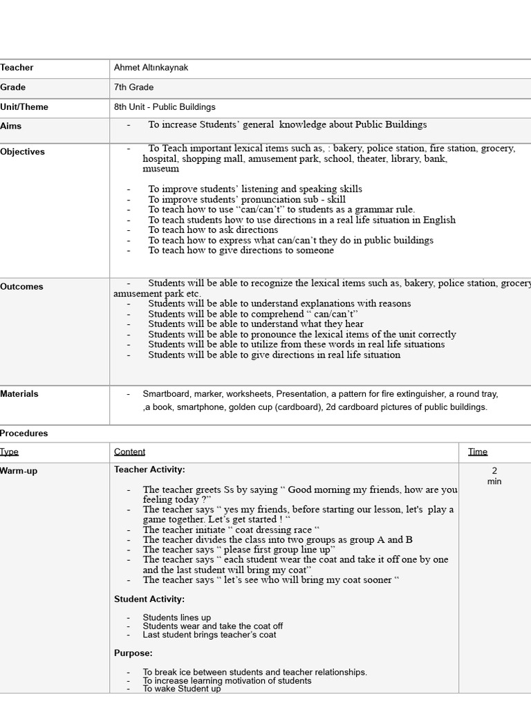 Lesson Plan - Public Buildings | PDF | Teachers | Cognitive Science