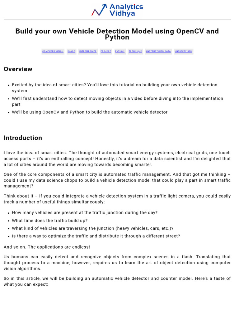 Building Vehicle Counter System Using OpenCV | PDF | Computer Vision | Deep Learning