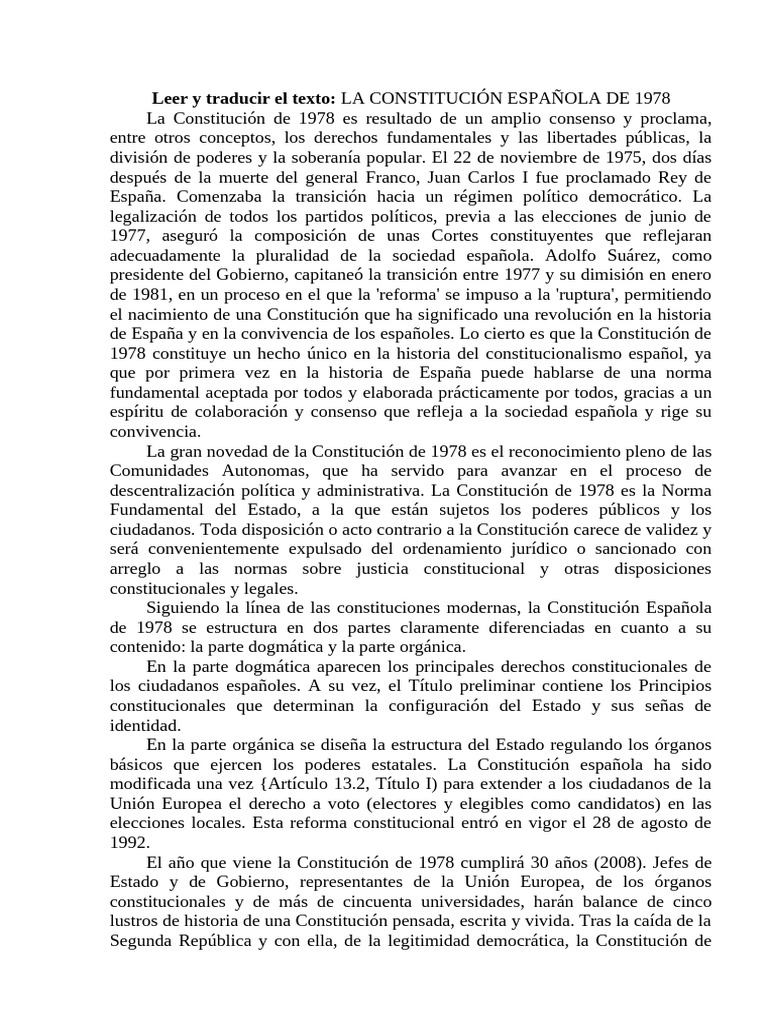 La Constitución Española De 1978 Pdf Constitución España