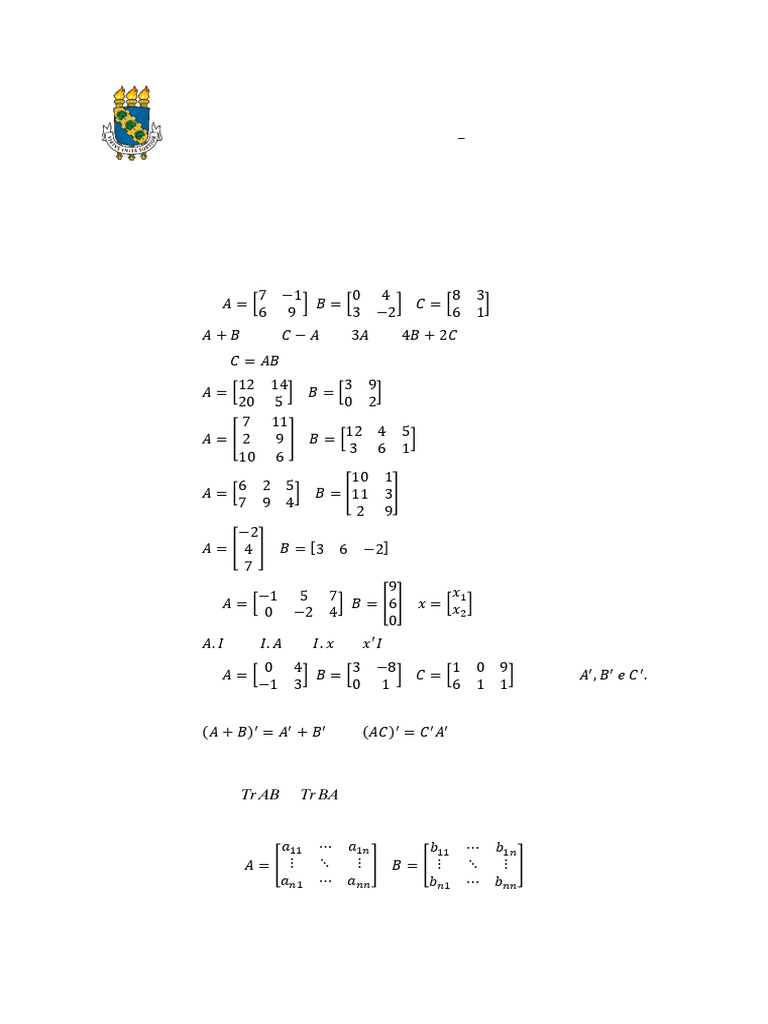 Lista 1 Algebra Linear | PDF
