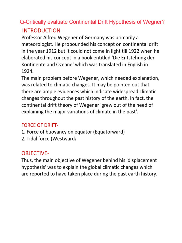 Critically Evaluate Continental Drift Theory by Wegner | PDF ...