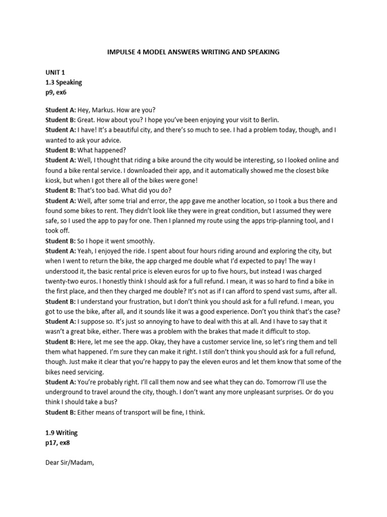 Impulse 4 Model Answers Guide | PDF | Recycling | Graffiti