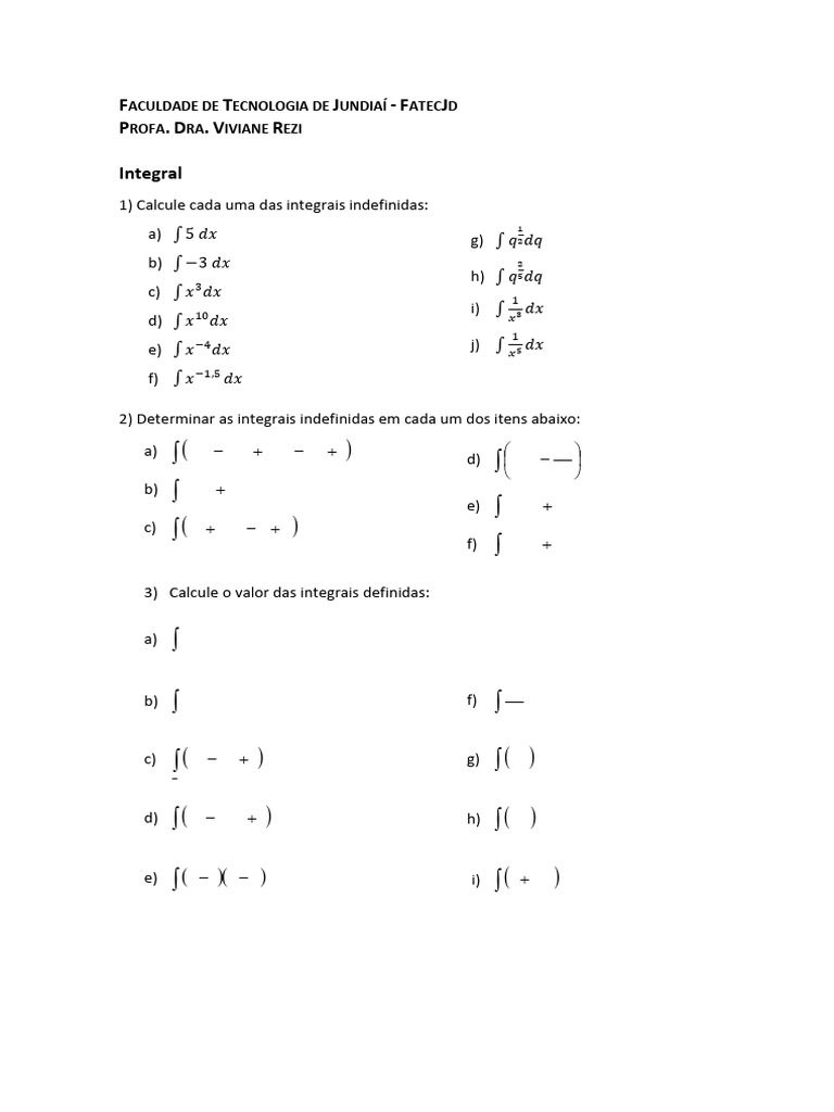 05 - Exercícios Integral | PDF | Ciências e Matemática