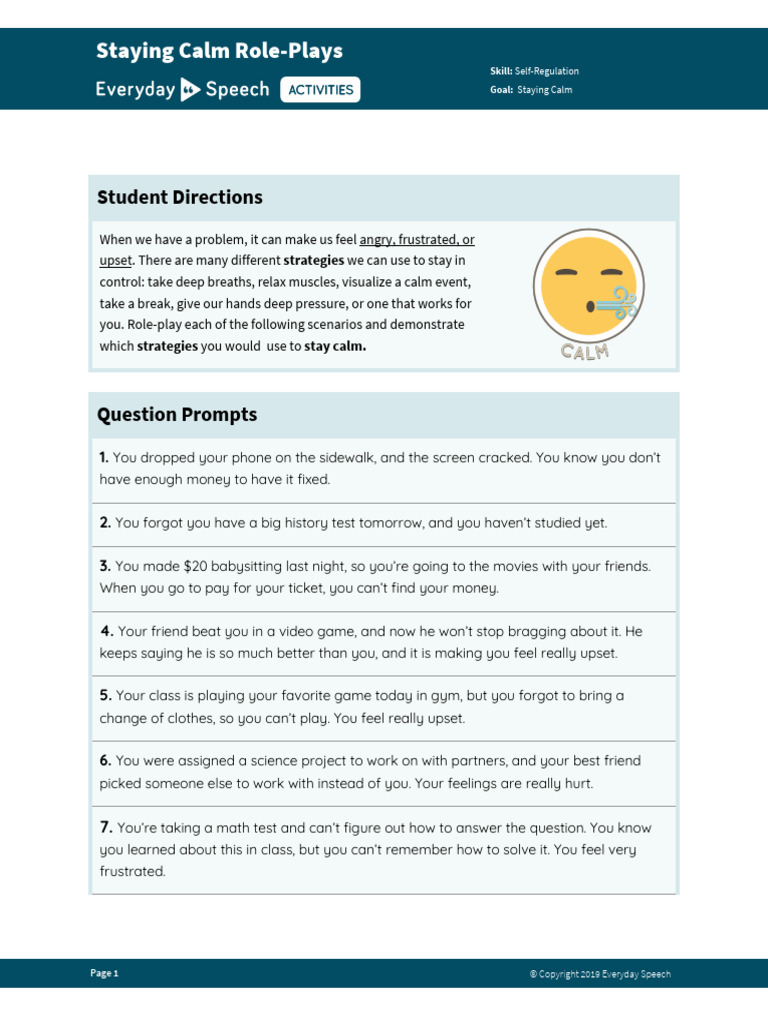 Staying Calm Role-Plays | PDF