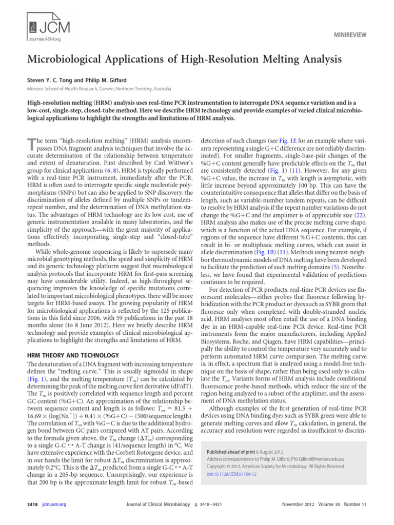 zjm3418 Microbiological Applications of High-Resolution Melting Analysis | PDF | Single ...