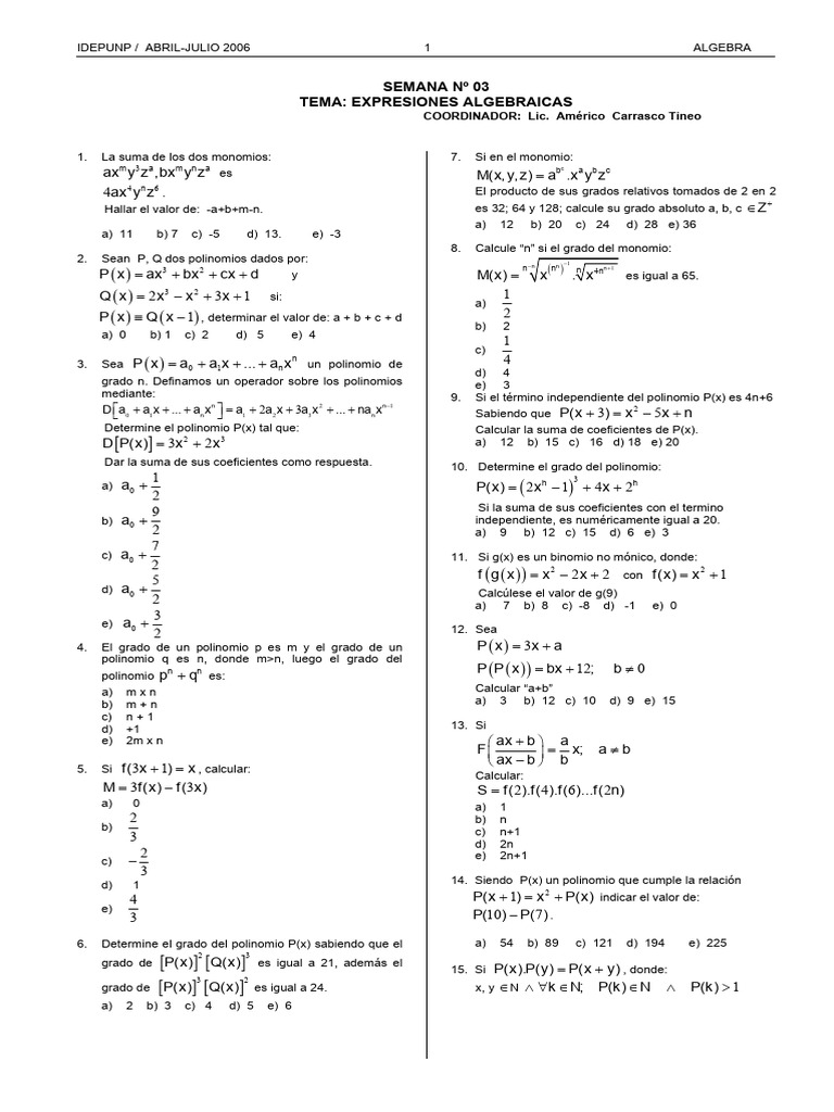 Algebra - S03 - Regular 2006 - 2 | PDF | Análisis numérico | Matemáticas Aplicadas
