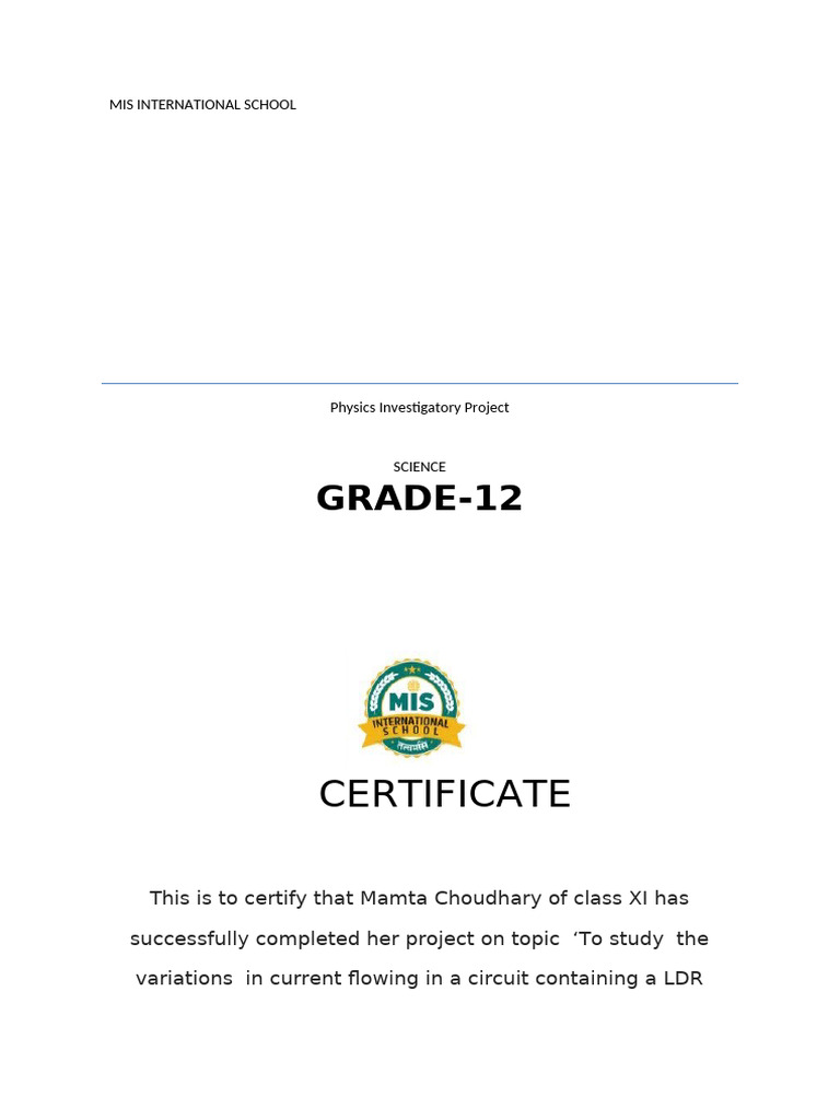 Certificate: GRADE-12 | PDF | Electrical Engineering | Electromagnetic ...