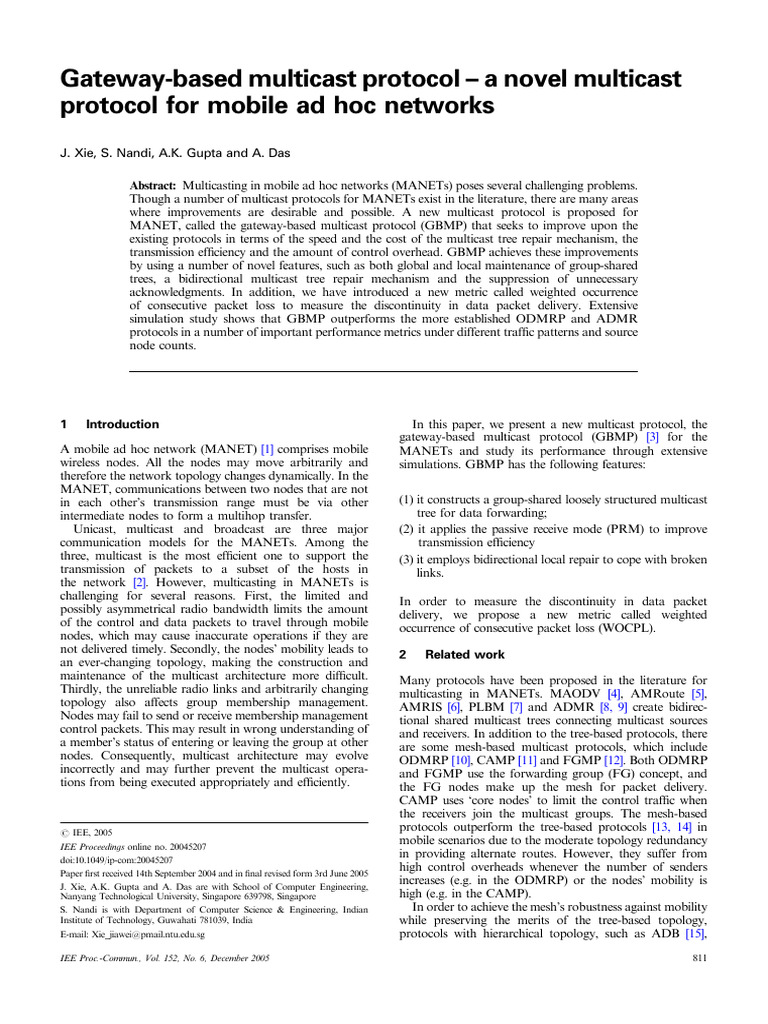 2005 Ieee Gateway Basedmulticast Protocol A Novel Multicast Protocol For Mobile Ad Hoc