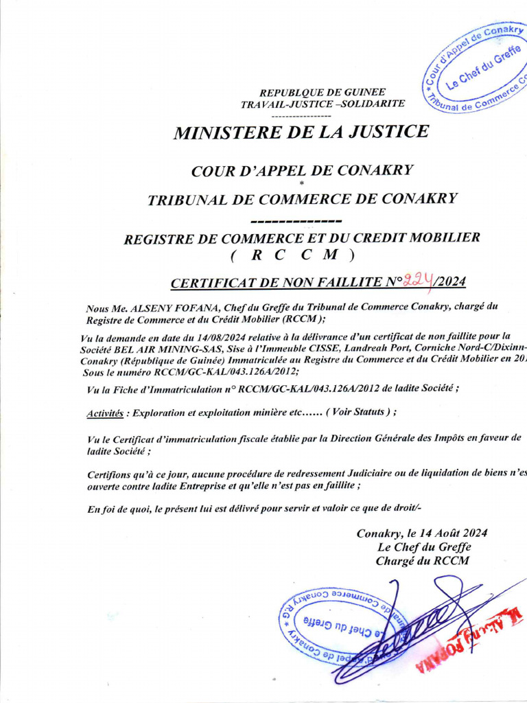 Certificat de Non Faillite BAM SAS | PDF