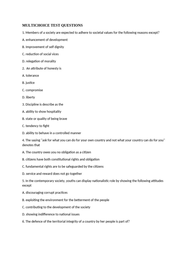 Multichoice Test Questions | PDF | Human Rights | Rights