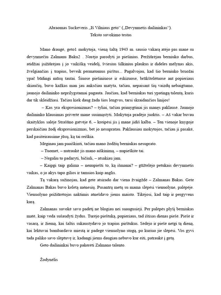 Abraomas Suckeveris Iš Vilniaus Geto" ( Devynmetis Dailininkas") TS | PDF