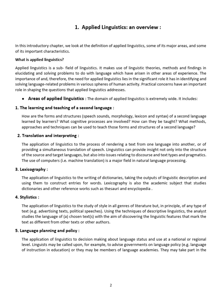 Overview of Applied Linguistics Concepts | PDF | Second Language ...