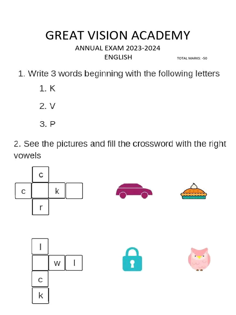 GVS Ukg English Question Paper | PDF