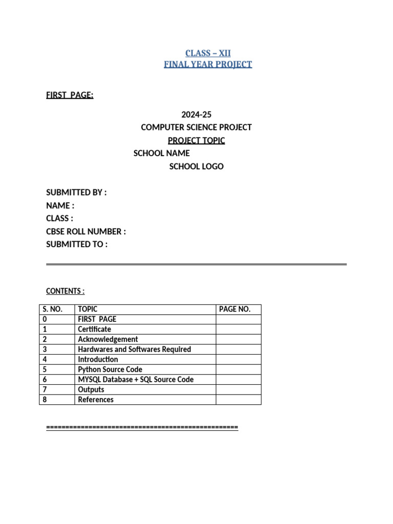 Class XII Computer Science Projects 2024 | PDF | Computing