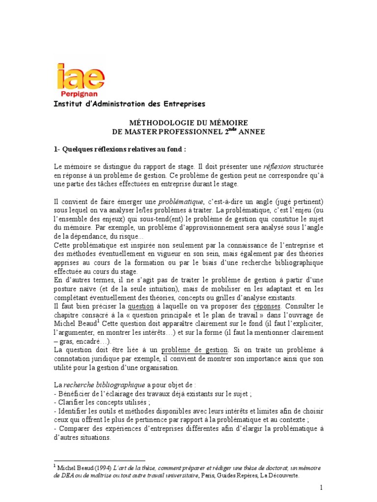 Methodologie Memoire de Stage Master2 | PDF | Affaires