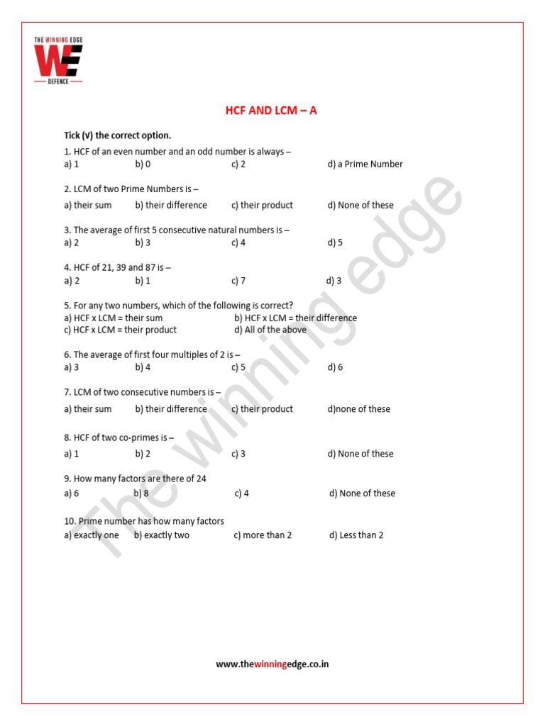 HCF and LCM Worksheet Answers | PDF | Science & Mathematics | Computers