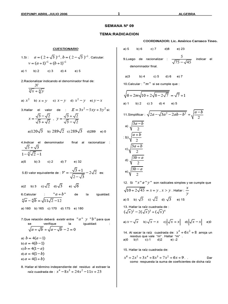 Algebra - S09 - Regular 2006 - 2 | PDF