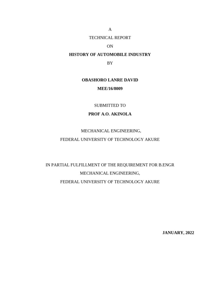 Kabiyesi Assignment (History of Automobile) | PDF | Car | Engines