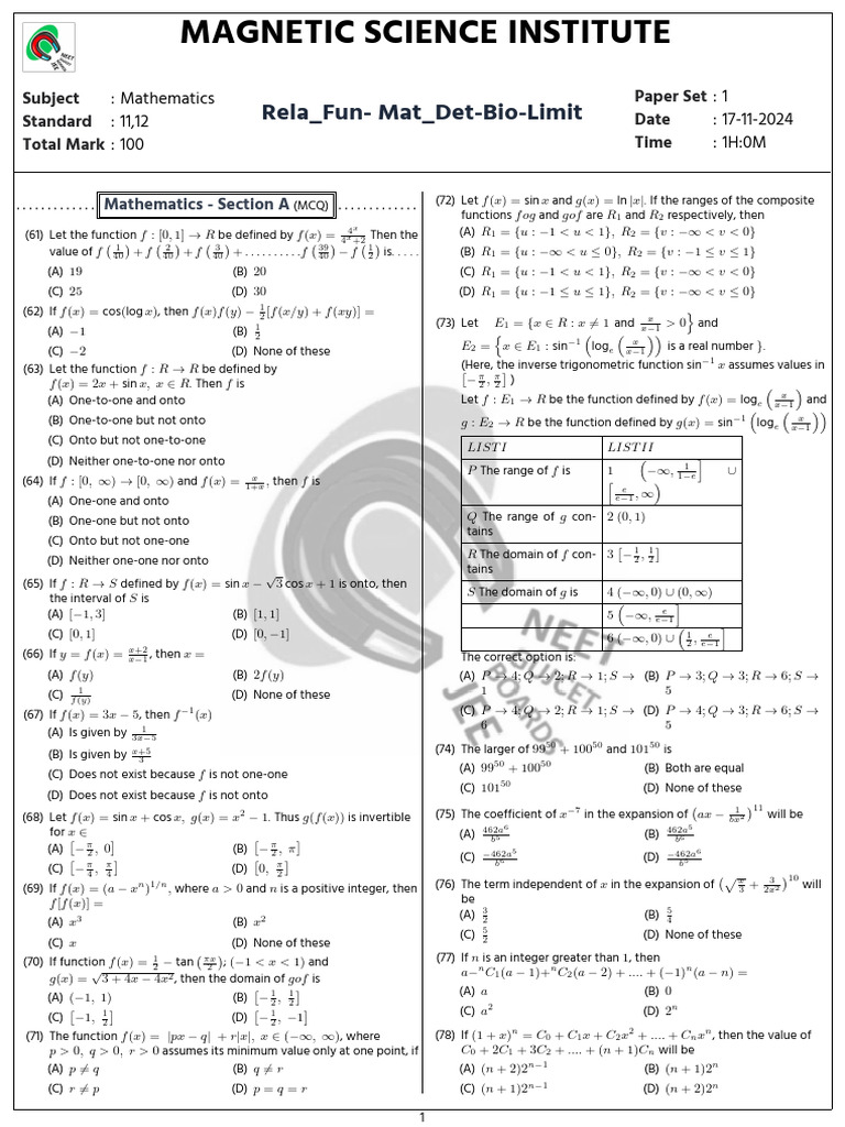 Rela Fun - Mat Det-Bio-Limit 1731743209 | PDF | Function (Mathematics ...