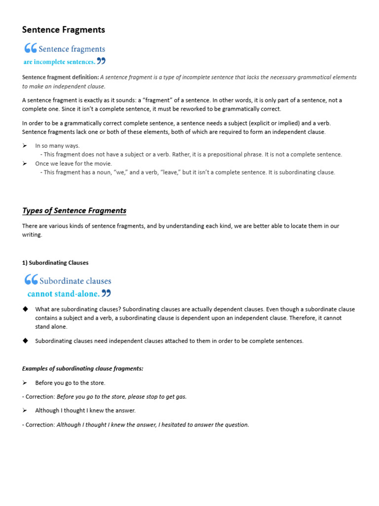 Sentence Fragments | PDF | Verb | Sentence (Linguistics)