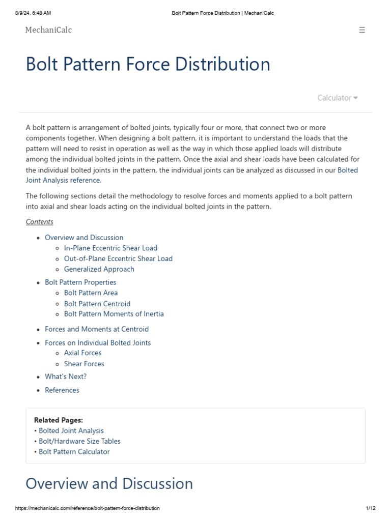 Force On Bolt Pattern | PDF | Bending | Beam (Structure)
