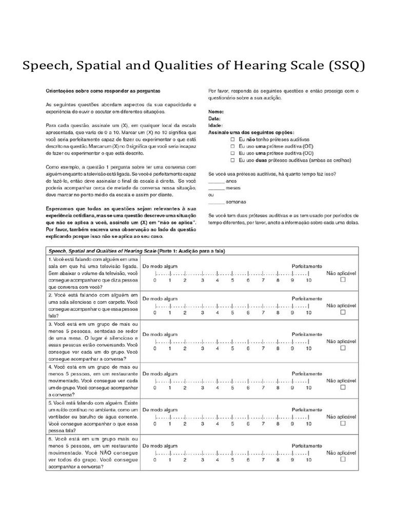 Speech, Spatial and Qualities of Hearing Scale (SSQ) | PDF | Foreign Language Studies
