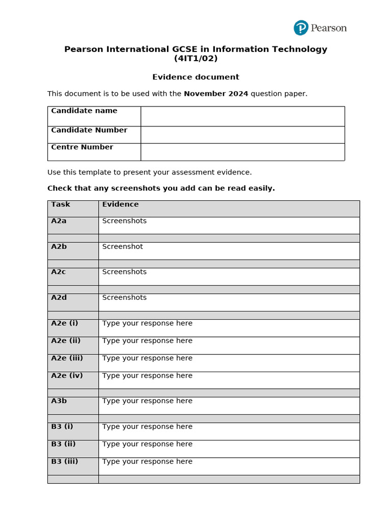 Pearson IGCSE IT Evidence Template | PDF | Computers