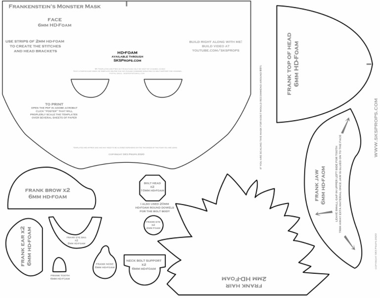 Frankenstein Mask Template SKS Props | PDF