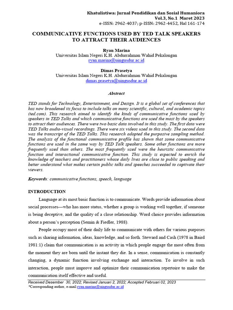 TED Talk Communicative Functions Study | PDF | Communication | Narrative