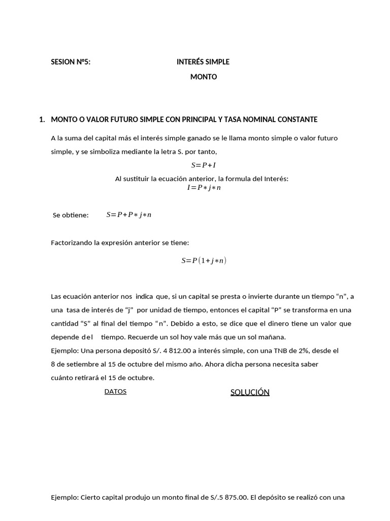 Interes Simple-Monto - S5-2 Enviar | PDF | Ecuaciones | Interés
