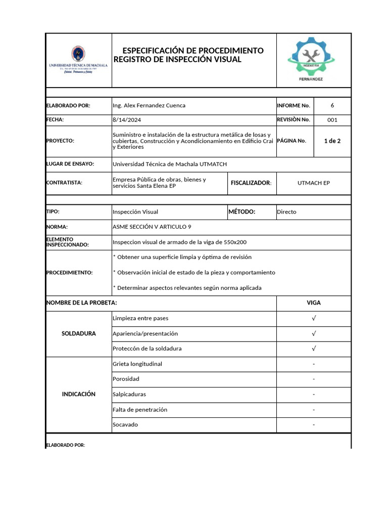 Inspección Visual de Soldaduras UTMACH | PDF | Soldadura | Construcción