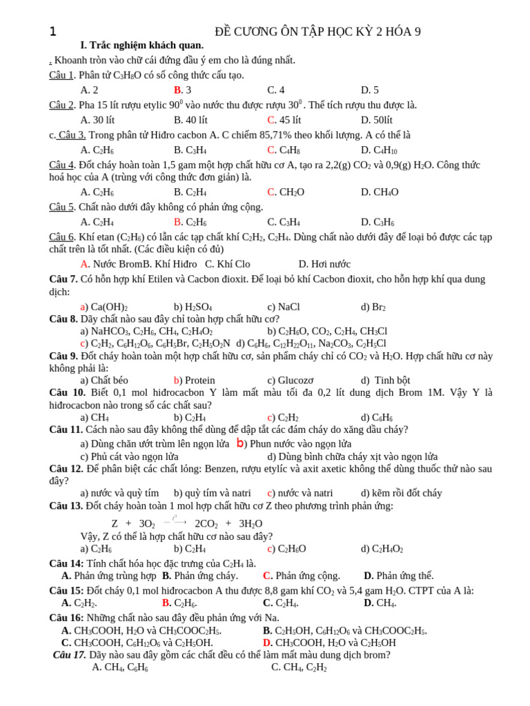Đề Cương Hoá Học 9 Hk2 | PDF