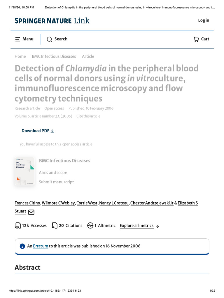 Detection of Chlamydia in The Peripheral Blood Cells of Normal Donors ...